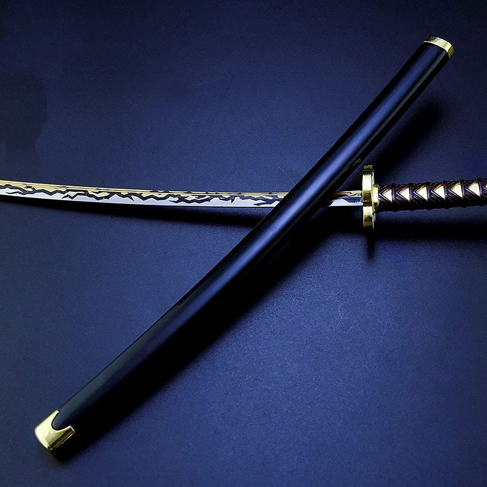 QISUO Demon Slayer Kaigaku Japanese Sword Toys,Katana Model Artificial Mini Metal Model Keychain Gift Toys, Black, 25.5cm