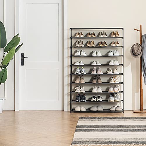 YOUDENOVA 10 Tiers Shoe Rack, 50 Pairs Large Shoe Rack Organizer, Space Saving Shoe Shelf, Non-Woven Fabric Shoe Storage Cabinet, Black