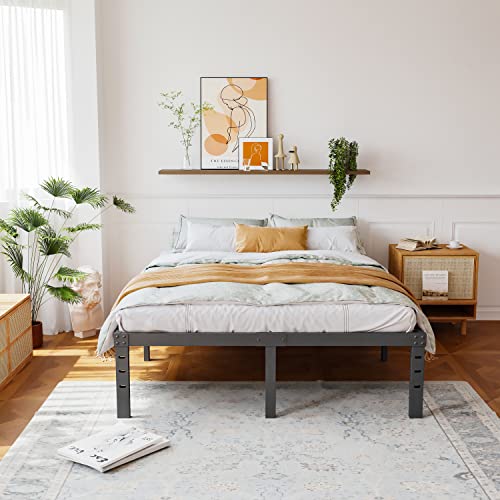 ZIYOO King Bed Frame 16 Inches Tall, 3 Inches Wide Wood Slats with 3500 Pounds Support, No Box Spring Needed for Foam Mattress, Underbed Storage Space, Easy Assembly, Noise Free-Black