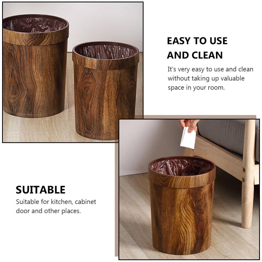 Hotel Kitchen Waste Bins Decorative Round Trash Can Plastic Wood Small Wastebasket Garbage Container Bin Trash Can Pail for Bathroom Kitchen Garbage Containers Indoor Bathroom Waste Basket