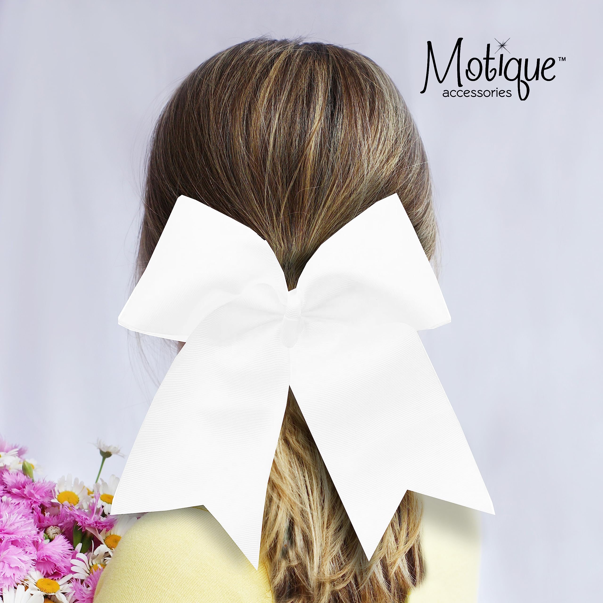White Jumbo Bow Pony with Tails