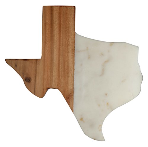 Thirstystone Large Texas Shaped Mango Wood & Marble Serving/Cutting Board, Made From All Natural Materials, Kitchen Accessories & Decor 16" x 15"