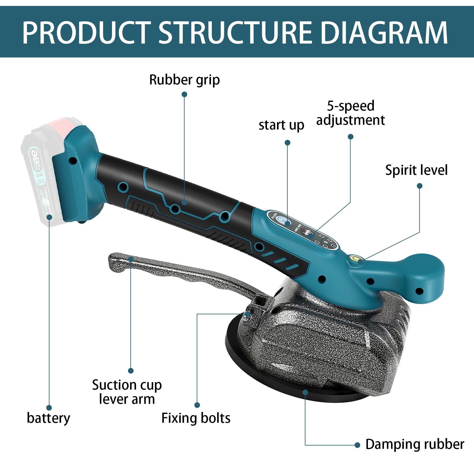 Tile Vibration Tool compatible with Makita 18V Battery, Cordless Tile Vibration Machine with 5 Adjustable Speed & Suction Cup & Digital Display(no battery&charger)