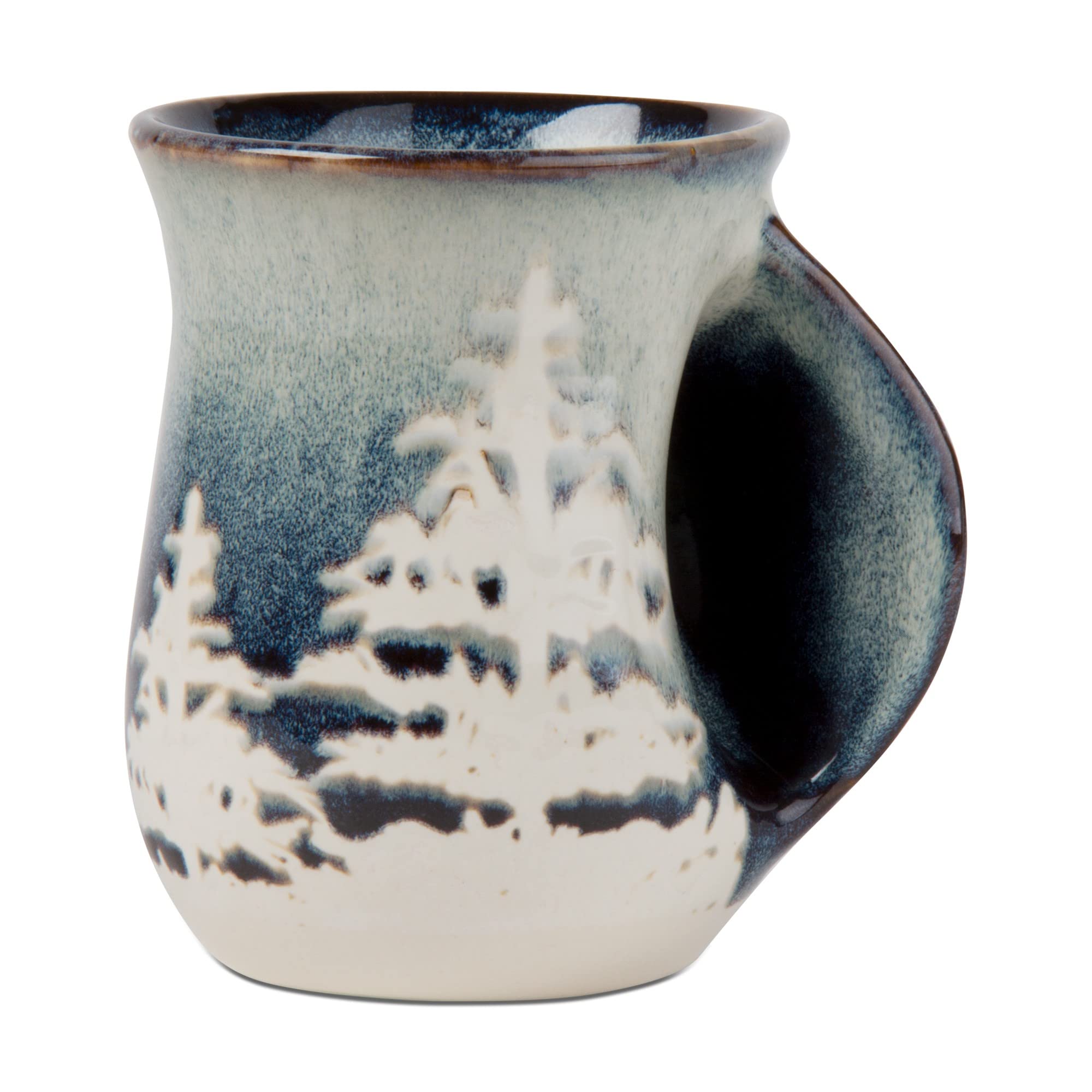 TAG 16 oz. Forest Pine Tree Forest Hand Warmer Christmas Stoneware Mug XMAS Winter Holidays Coffee Hot Tea Cocoa Home Kitchen Festive Decor Decoration Navy Blue