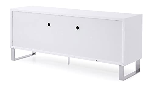 Zuri Furniture Modern Neve Sideboard in White High Gloss Lacquer with Polished Stainless Steel Legs