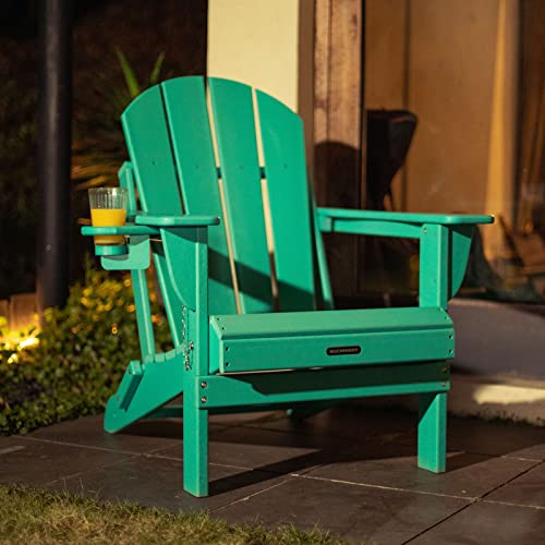 MUCHENGHY Folding Adirondack Chairs, Patio Chairs, Lawn Chairs, Outdoor Chairs, Adirondack Chair Plastic, Fire Pit Chairs, Weather Resistant with Cup Holder for Deck, Backyard, Garden(Lake Blue)