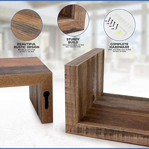Under.Stated U Shaped Floating Wall Shelves - Rustic MDF with PVC Wall Mounted Display Rack | Multi-Purpose Hanging Shelves Set of 3 (Rustic Brown)