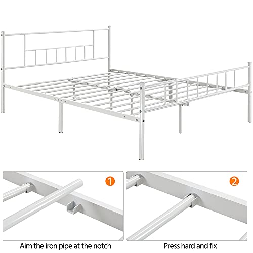 Yaheetech 13 inch Queen Size Metal Bed Frame with Headboard and Footboard Platform Bed Frame with Storage No Box Spring Needed Mattress Foundation for Adults White