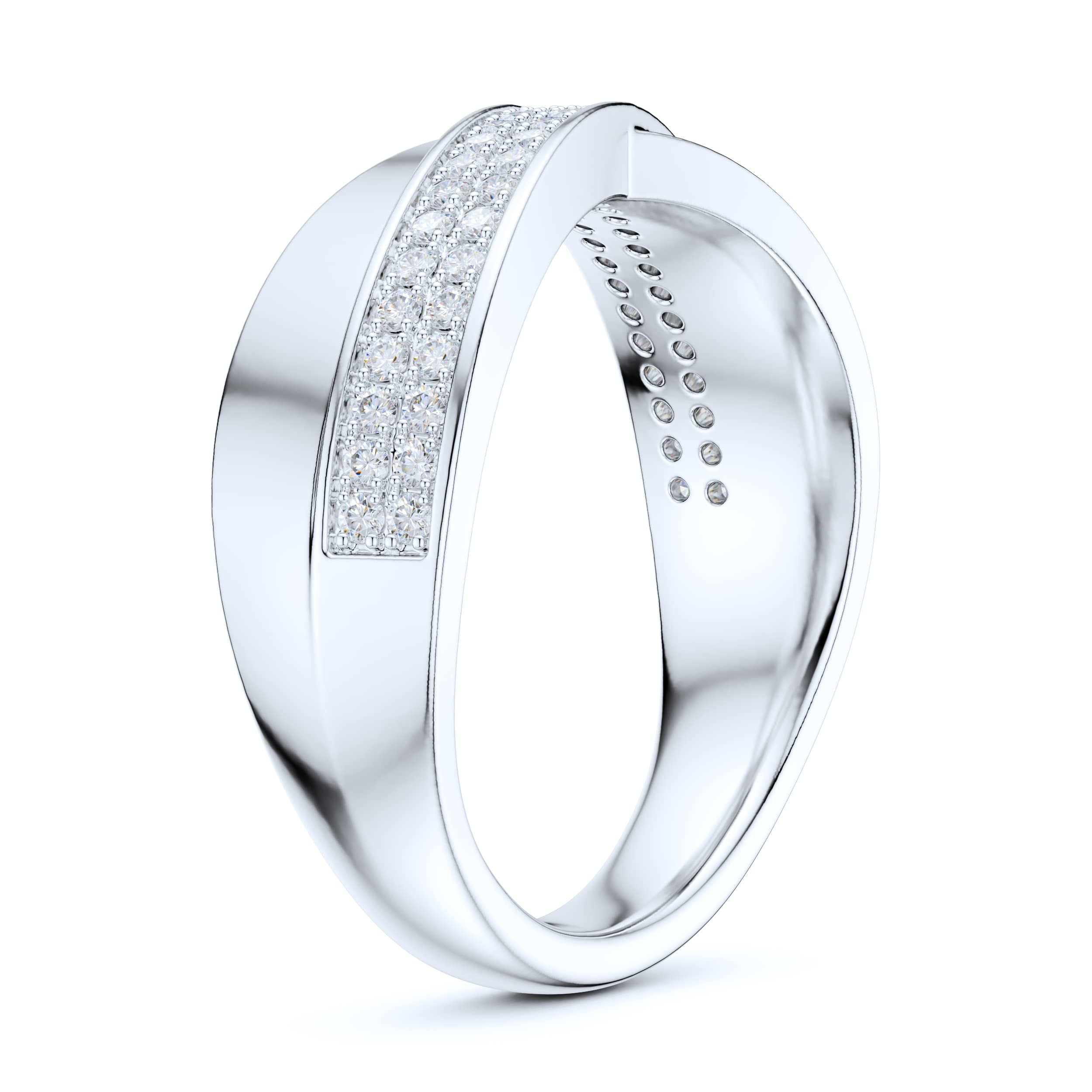 PRSTANI Sterling Silver 6.5mm Wide X CrissCorss Two Rows Simulated Round Brilliant Cut Diamond Wedding Ring (10.5)