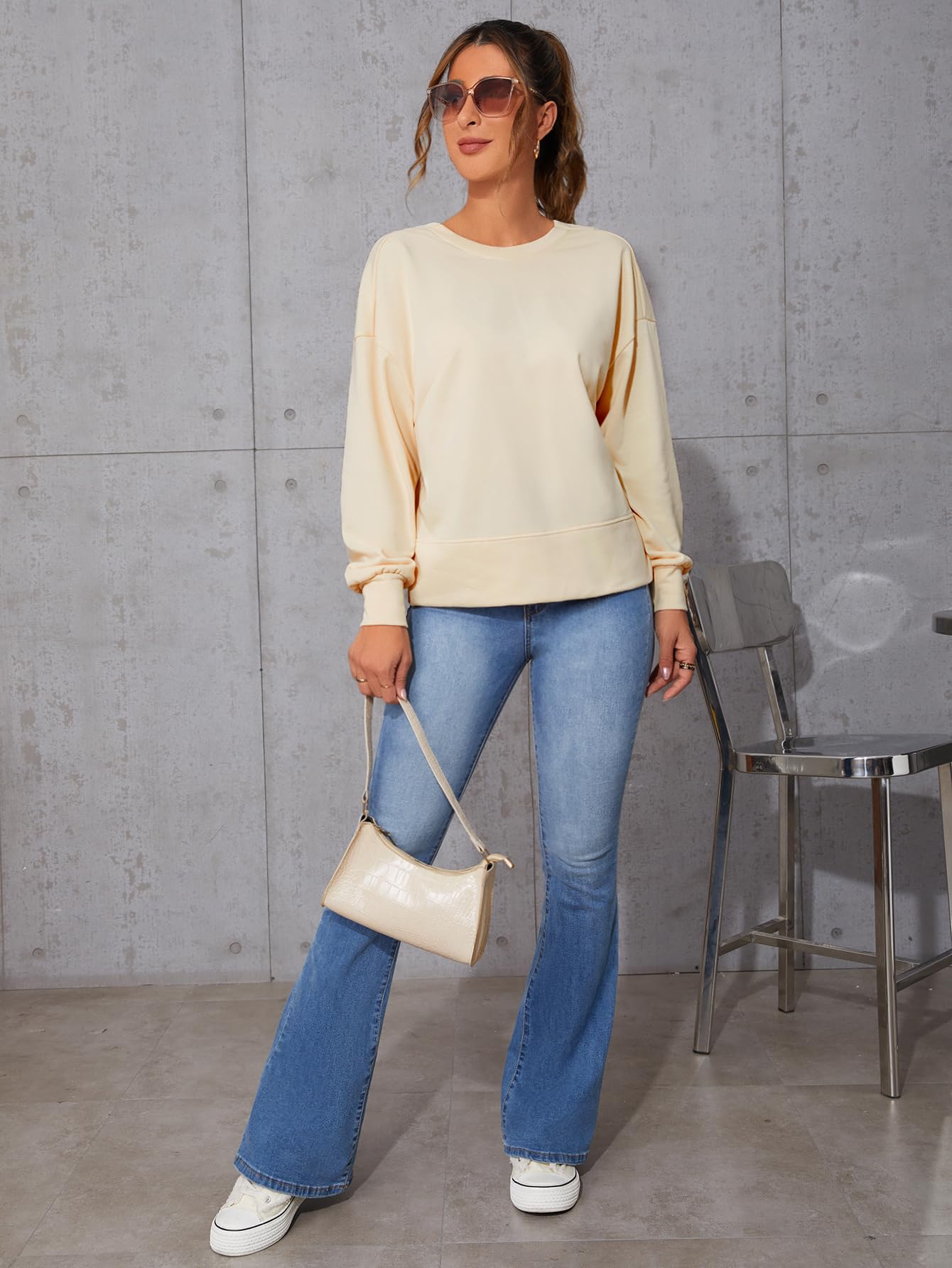 SweatyRocks Women's Criss Cross Crewneck Sweatshirts Cut Out Loose Pullover Blouse Backless Shirt Casual Jumper Tops Grey M