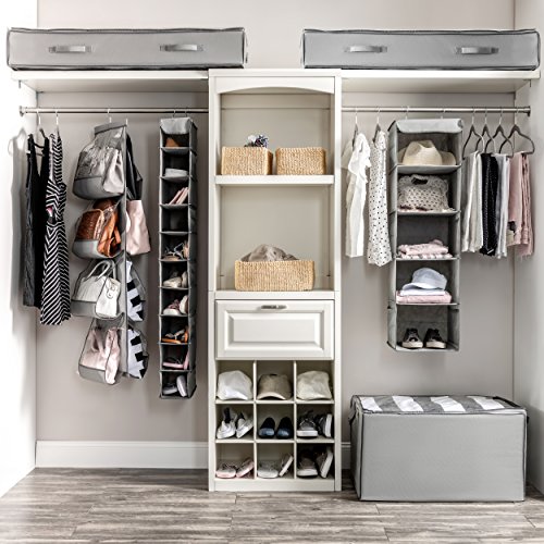 Zober Hanging Purse Organizer For Closet Clear Handbag Organizer For Purses, Handbags Etc. 8 Easy Access Clear Vinyl Pockets With 360 Degree Swivel Hook, Gray, 48β L x 13.8β W