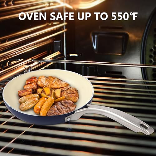 M MELENTA Pots and Pans Set, 7 Piece Nonstick Ceramic Cookware Set, Non Toxic Induction Pots and Pans, Oven Safe Handle & Bamboo Kitchen Utensils, Dishwasher Safe, 100% PFOA Free, Blue
