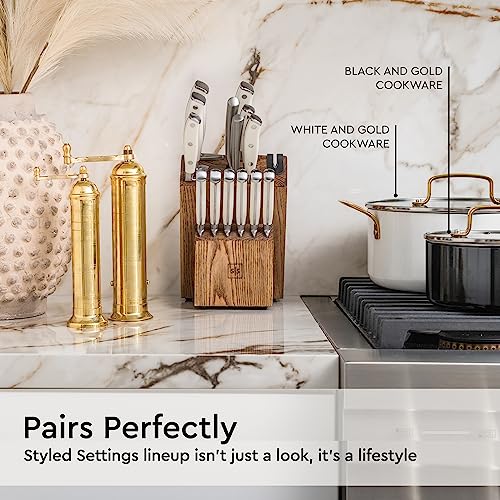 White Knife Set with Block - 14 Piece Forged Stainless Steel Triple Rivet White Kitchen Knife Set with Heavy Duty Kitchen Shears and Self Sharpening Knife Block Set