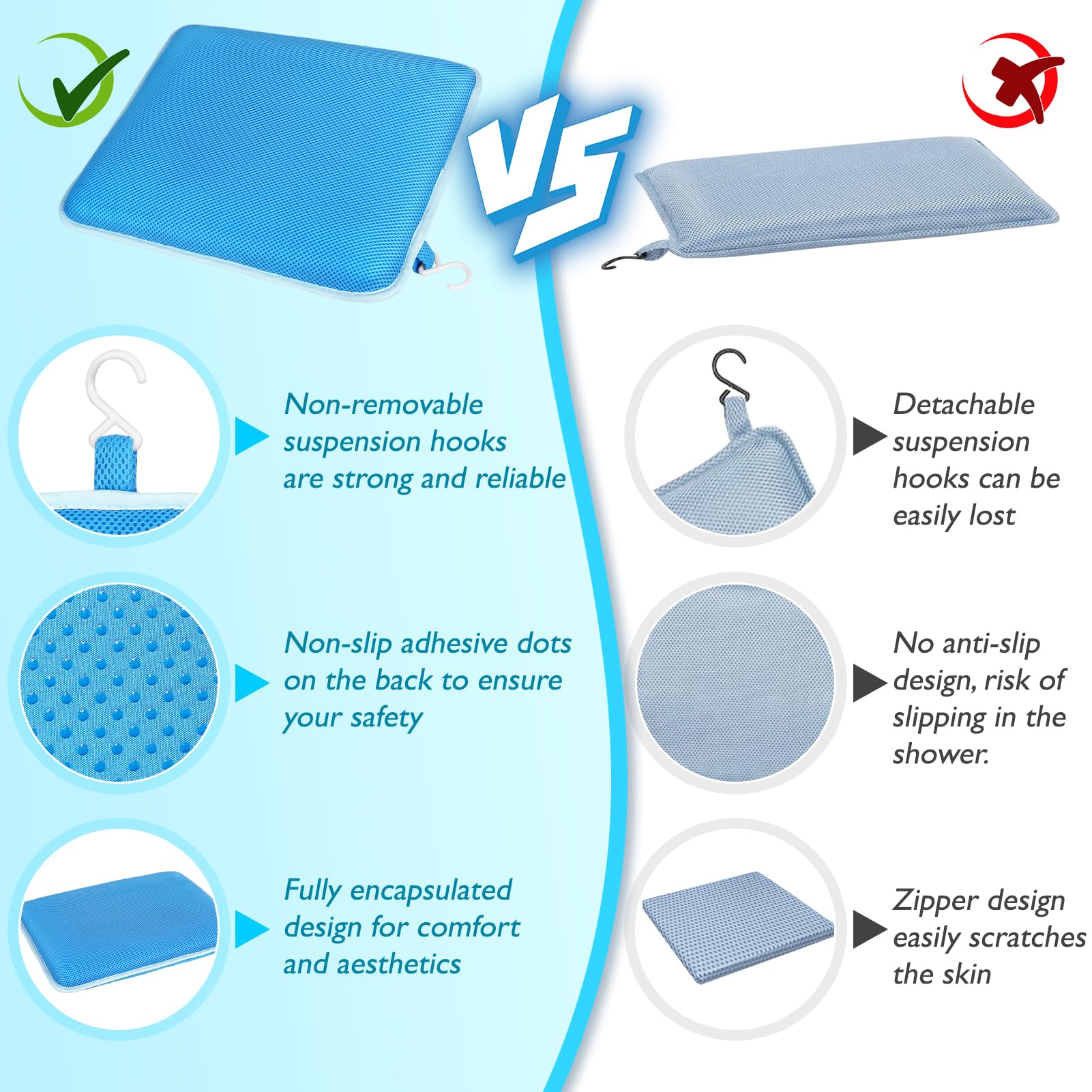 Shower Chair Cushion,3D Mesh Upholstered Transfer Stool Cushion,Foam Cushion with Hooks,Machine Washable Shower Stool Cushion for Elderly,Leg Injuries, Disabled (Cushion Only)