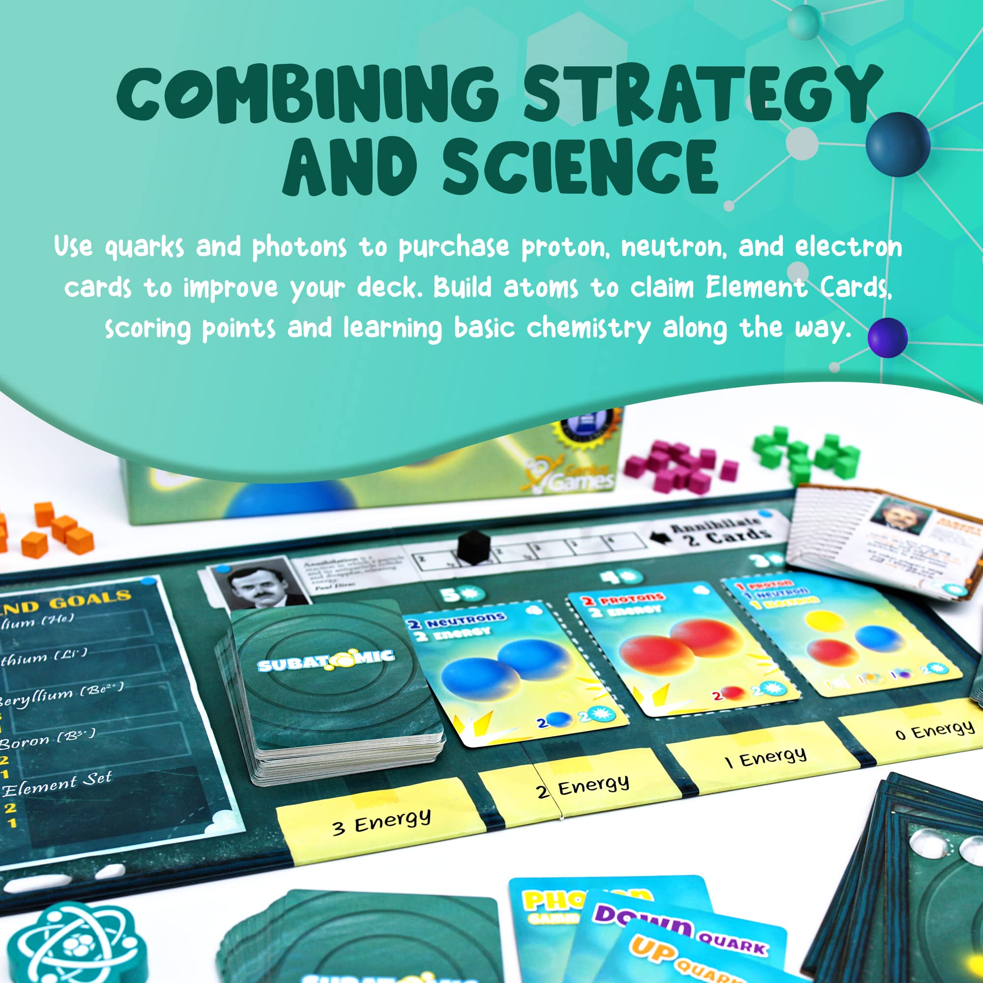 Subatomic: an Atom Building Game (2nd Edition) | A Chemistry Game About Elements, Protons, Neutrons, and Electrons | Educational Science Board Games for Teens, Adults, Classrooms, Schools, and Family