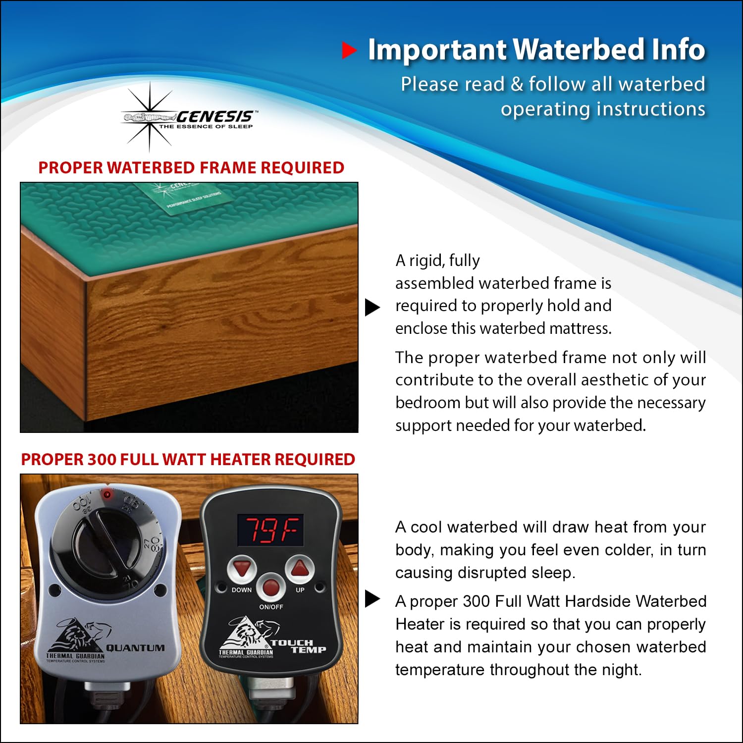 InnoMax Genesis 700 Semi Waveless Lumbar Support Waterbed Mattress, Queen
