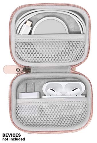 Travel Protection and Storage Case for Airpods Case, Featured Design, mesh Pouches for airpods case, Wall Charger and Cable, (Rose Gold)