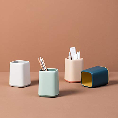 YOSCO Pen Holder Stand for Desk Cute Two-tone Pencil Cup Pot Desk Organizer Makeup Brush Holder (White)