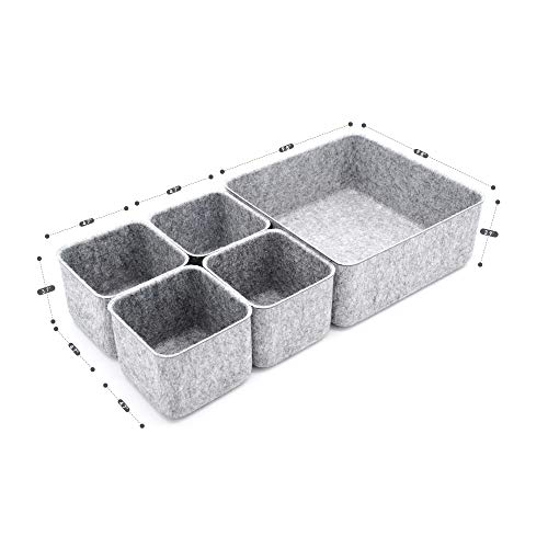 Welaxy Desk Organizers Storage bins Set Office Drawer Organizers Pen holder pencil cup phone stand sticky note storage Closet Cabinet boxes Organizing 5-piece Pack (Gray)