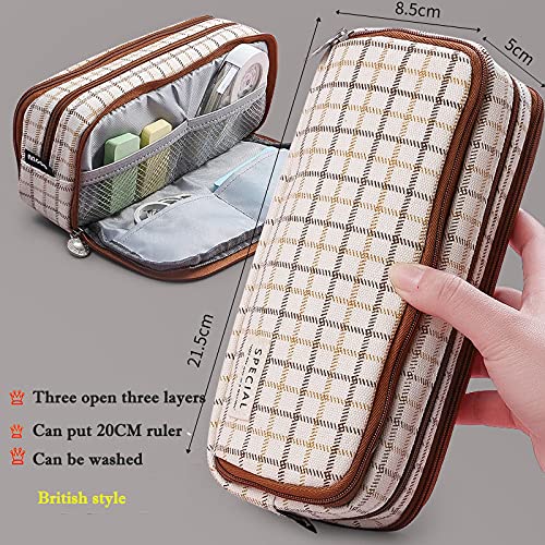 LZ Large Pen Case Large Capacity Pen Case Large Capacity Stationery Box Marker Pen Case Fashion Storage Bag Student School Office (Turquoise lattice)