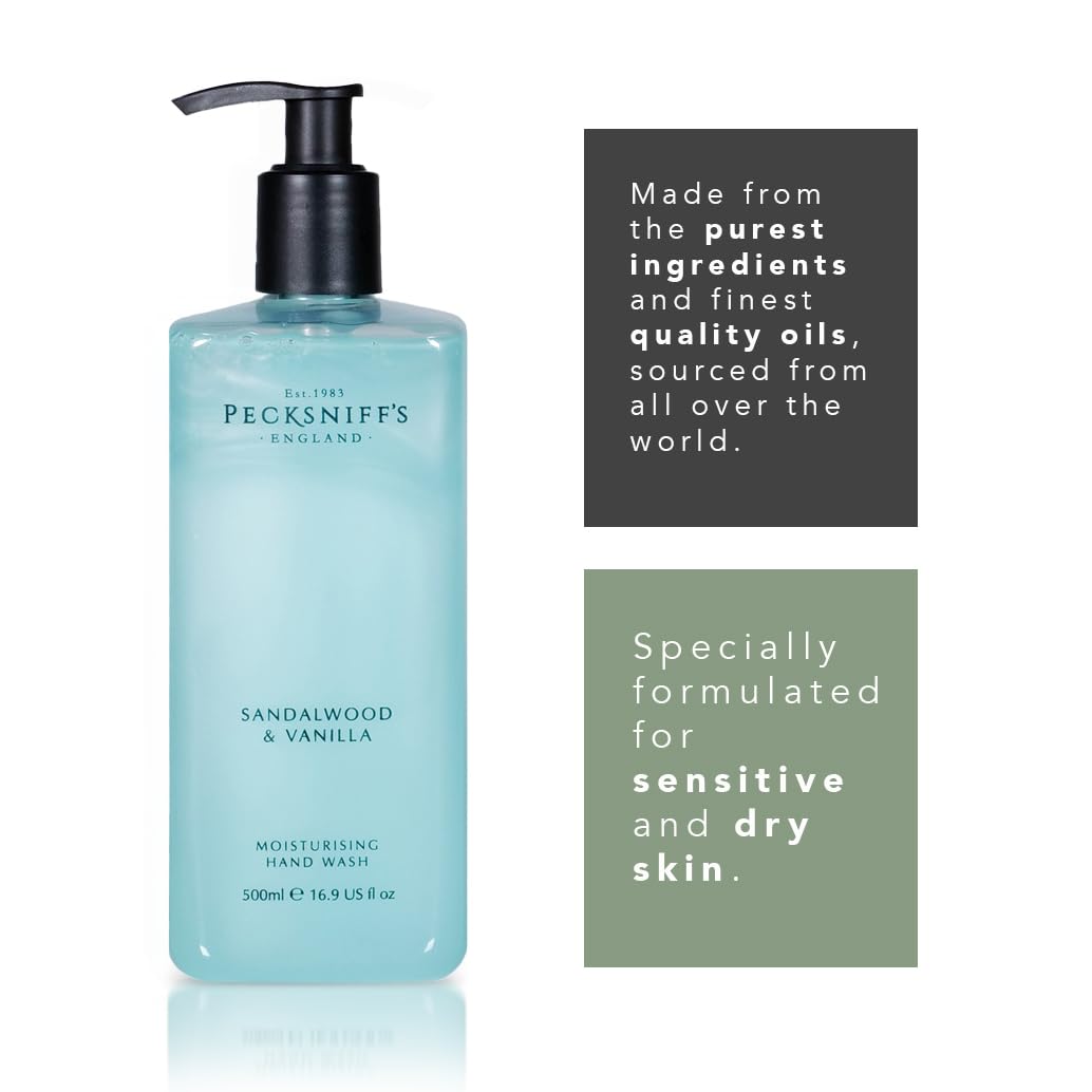 Pecksniff's Moisturizing Hand Wash - Vitamin B Enriched, Natural & Gentle Cleanser, Luxurious Hand Wash 500ml/16.9 fl oz (Sandalwood & Vanilla)