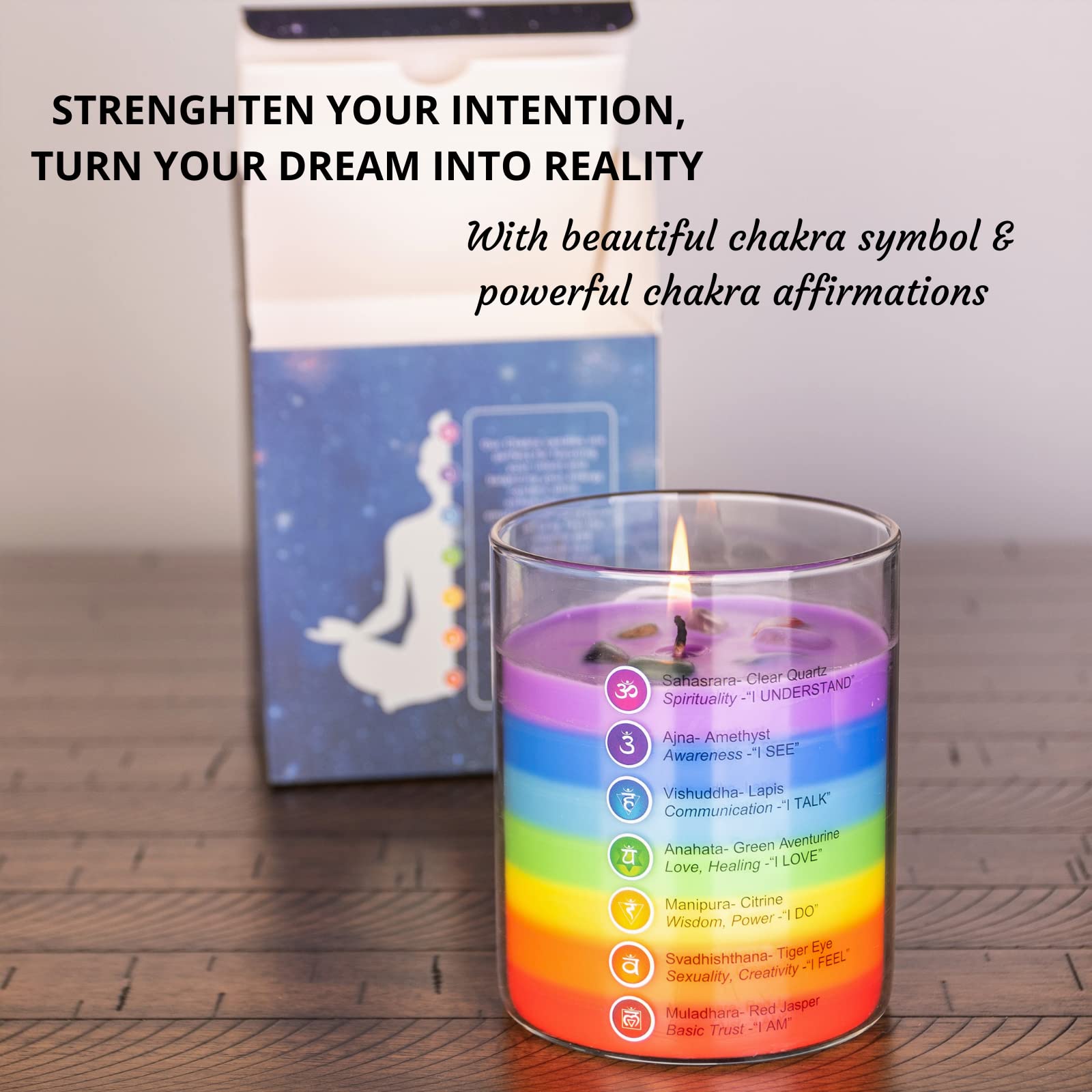 Rainbow Candle- Chakra Candles with crystals inside- Healing Crystal Candle- Manifestation Candle with Healing Stones - Meditation Candle for Chakra Balancing, Positive Energy and Aromatherapy