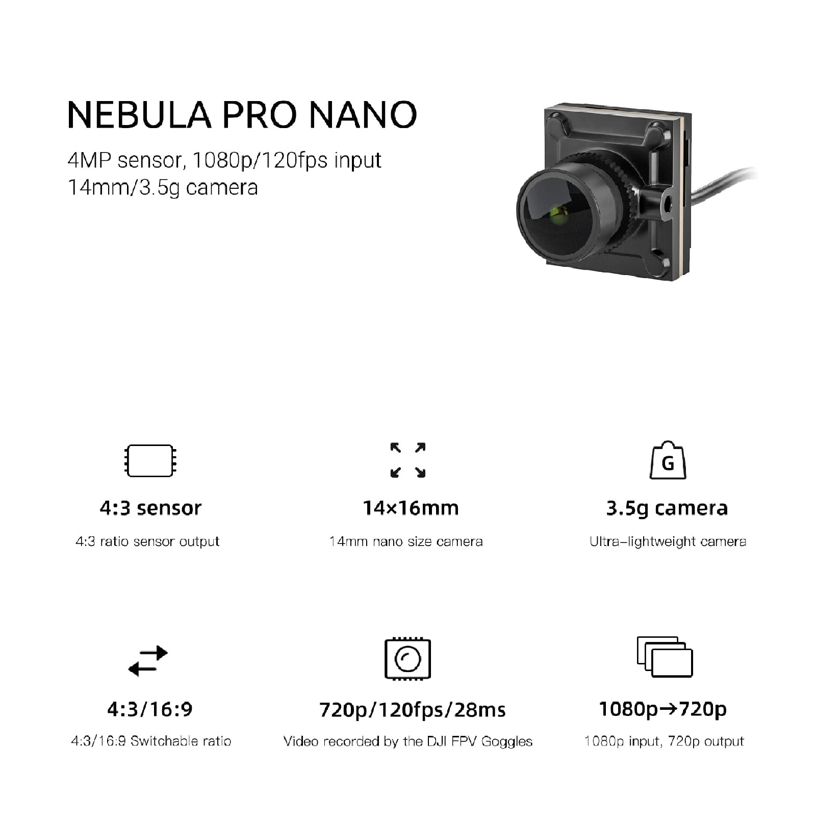Caddx Nebula Pro Nano 720P/120fps Digital HD FPV Camera for DJI Air Unit and Vista, Black