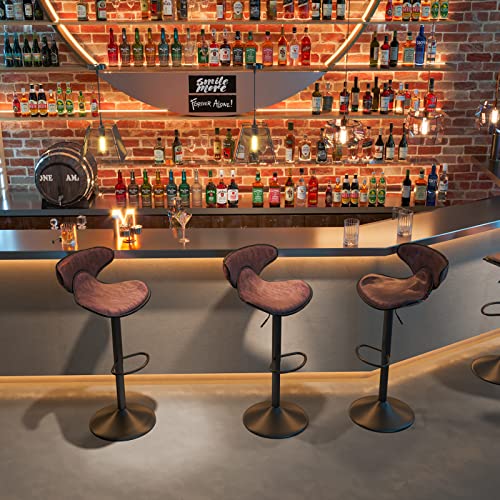 SUPERJARE Adjustable Counter Height Bar Stools Set of 2, Swivel Tall Kitchen Counter Island Dining Chair with Backs, 24β Armless Modern Bar Stool Chairs fit Counter Island from 32β to 44β, Retro Brown