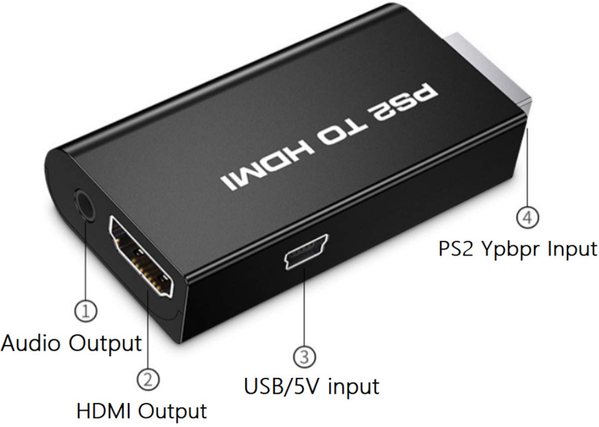 TIZOPO PS2 to HDMI Converter Adapter,PS2 to HDMI Converter with 3.5mm Audio Output for HDTV HDMI Monitor Supports All PS2 Display Modes