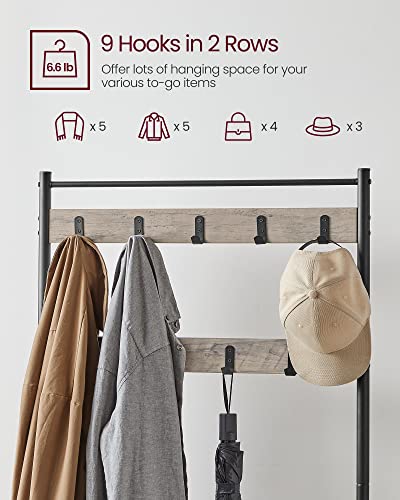 VASAGLE Coat Rack, Hall Tree with Shoe Storage Bench, Entryway Bench with Shoe Storage, 3-in-1, Steel Frame, for Entryway, 12.6 x 27.6 x 69.8 Inches, Industrial, Greige and Black UHSR41MB