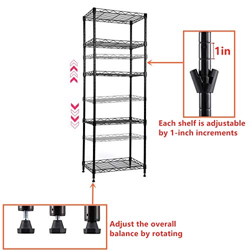 YOHKOH 5-Wire Shelving Metal Storage Rack Adjustable Shelves for Laundry Bathroom Kitchen Pantry Closet (16.6L x 11.8W x 48H, Black)
