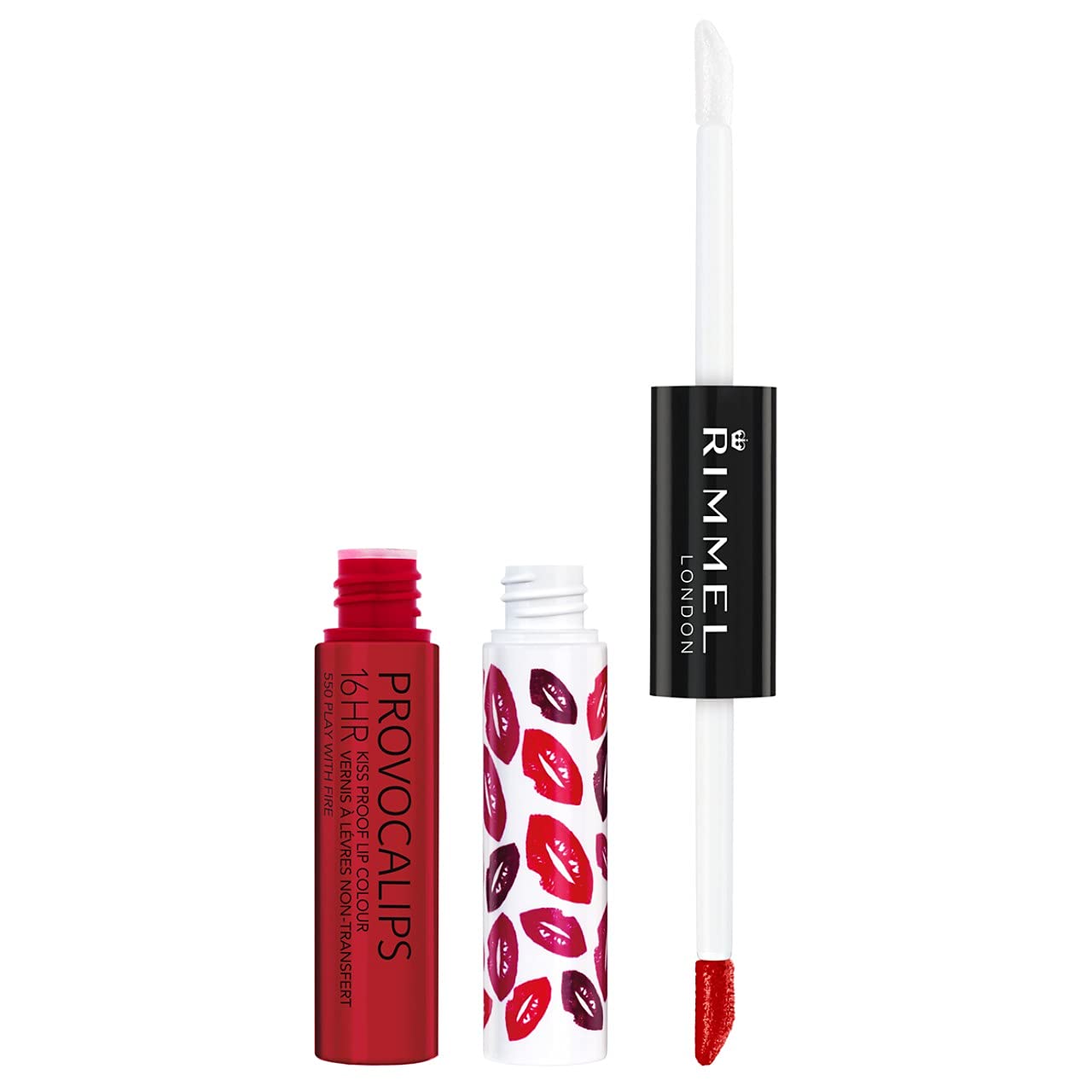 Rimmel London Provocalips 16hr Kiss-Proof Lip Color - Two-Step Liquid Lipstick to Lock in Color and Shine - 550 Play With Fire, .14 fl.oz.