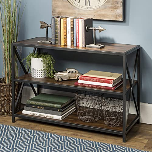 Walker Edison 2 Tier Open Shelf Industrial Wood Metal Bookcase Tall Bookshelf Home Office Storage, 40 Inch, Dark Walnut