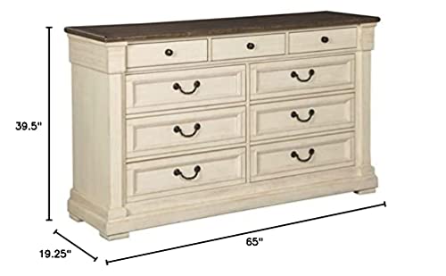 Signature Design by Ashley Bolanburg Farmhouse 9 Drawer Dresser with Dovetail Construction, Antique White, Weathered Gray