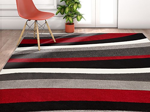 Well Woven Red Rad Waves Modern Geometric Stripes 7'10" x 9'10" Area Rug
