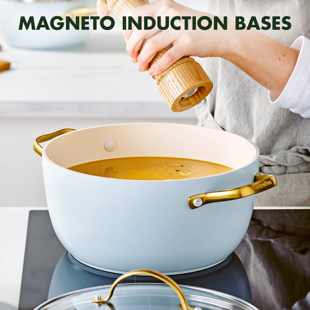 GreenPan Reserve Hard Anodized Healthy Ceramic Nonstick, 10 Piece Cookware Pots and Pans Set, PFAS-Free, Dishwasher Safe, Light Blue