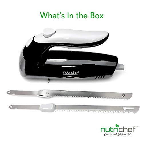 Upgraded Premium NutriChef Electric Knife - 8.9" Carving Knife, Serrated Blades, Lightweight, Ergonomic Design Easy Grip, Easy Blade Removal, Great For Thanksgiving, Meat & Cheese, Black