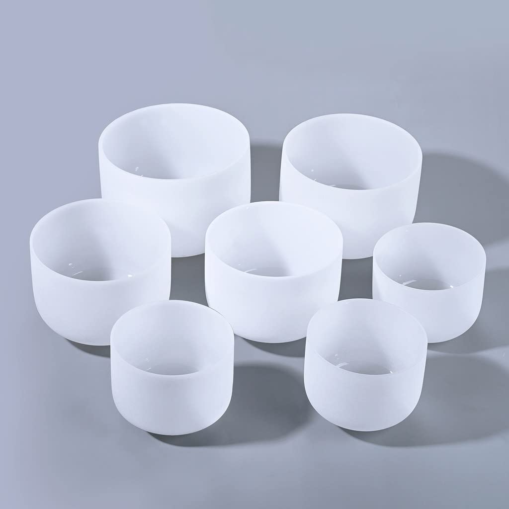 N/A 7-12 Inch Frosted Quartz Crystal Singing Bowls Note CDEFGAB Set of 7PCS with for Meditation (Color : 440hz)
