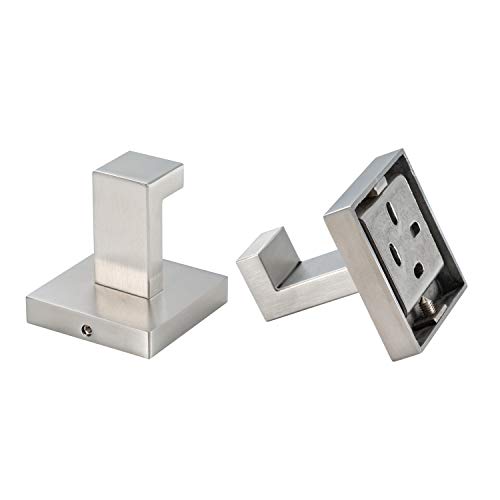 YGIVO Bathroom Hooks, Towel Robe/Coat Clothes Hook Brushed Nickel SUS304 Stainless Steel Square Hanger Wall Hooks Heavy Duty for Bath Kitchen Bedroom Garage Hotel Wall Mounted 2 Pack