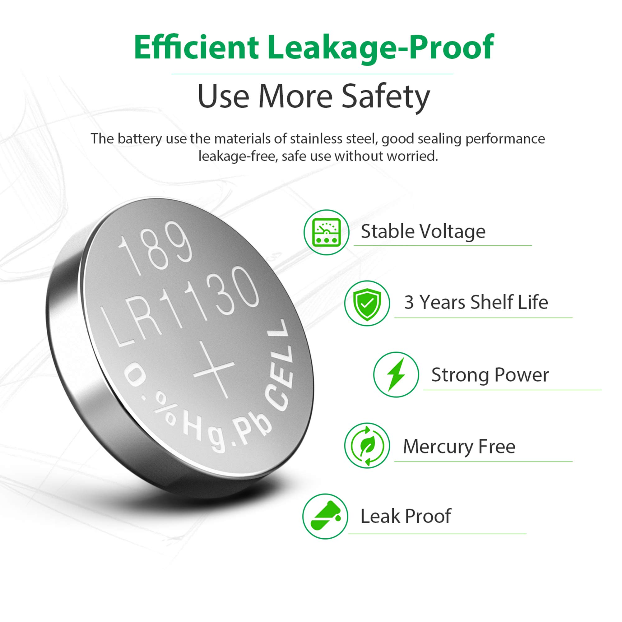 LiCB 20 Pack LR1130 AG10 Battery 1.5V Long-Lasting Alkaline Button Cell Batteries