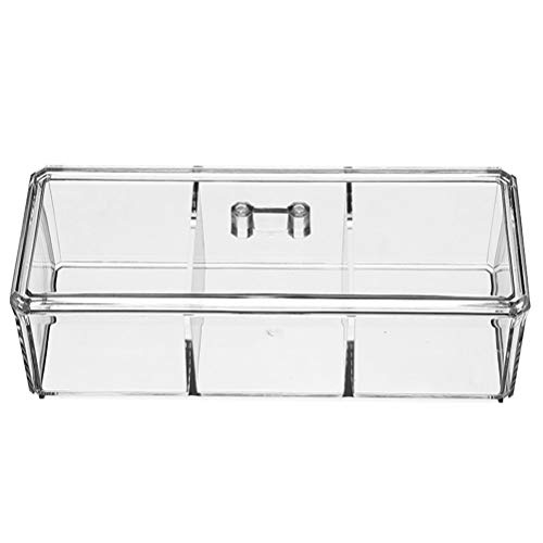 Tea Bag Holder Kitchen Pantry Cabinet Countertop Organizer Storage Bin Box with Cover for Coffee, Tea, Sugar Packets, Sweeteners, Creamers, Drink Pods, Packets(Acrylic/3 Grids)