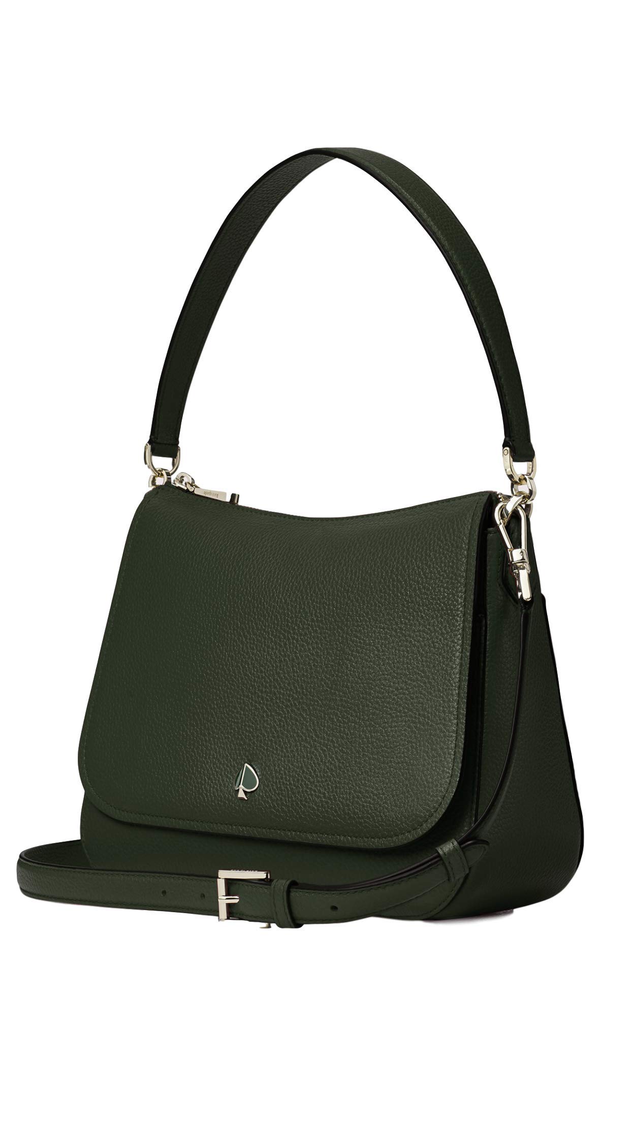 Kate Spade New York Polly Medium Convertible Leather Flap Shoulder Bag in Deep Evergreen