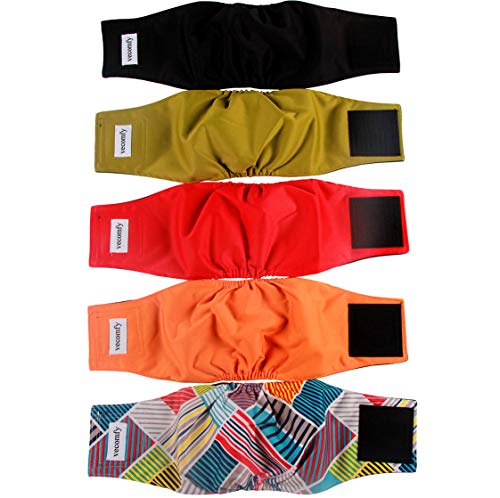 vecomfy Belly Bands for Male Dogs 5 Pack,Premium Black Mesh Lining Small Dog Belly Wrap Leakproof Washable Reusable Doggie Diapers,M