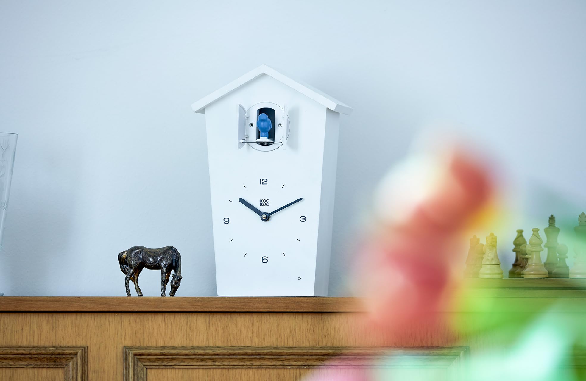 KOOKOO Birdhouse White, modern design cuckoo clock with 12 natural bird voices or cuckoo call
