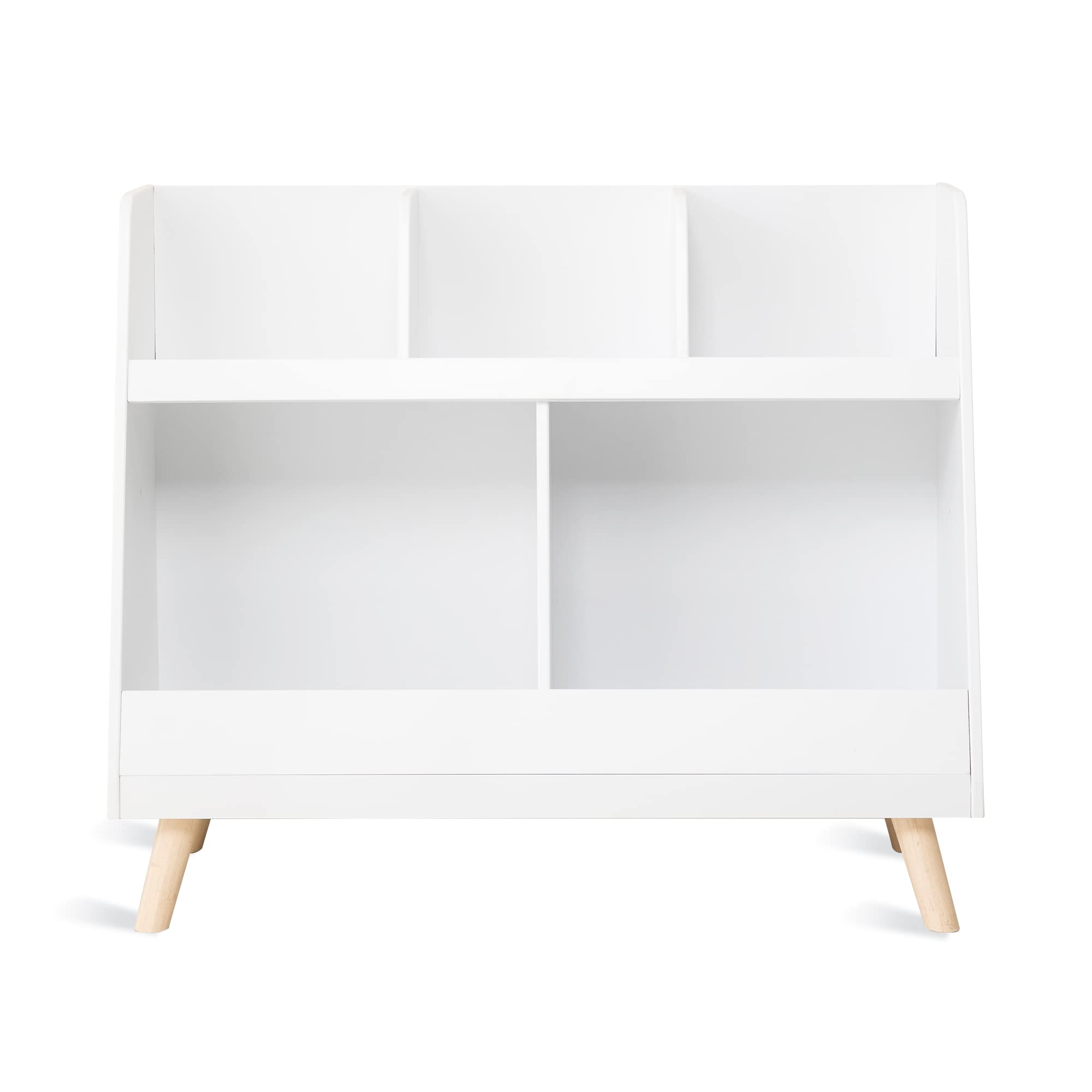 Curipeer Kids Bookshelf and Toy Organizer, 5 Cubbies Wooden Open Bookcase, 2-Tier Baby Storage Display with Legs, Free Standing Bookshelf for Playing Room, Bedroom, Nursery, Classroom, White