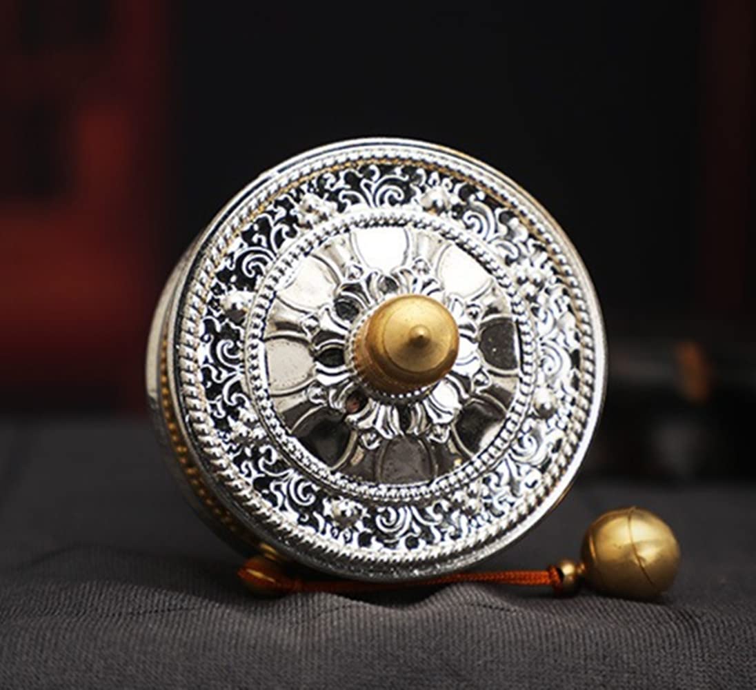 Prayer Wheel with Lotus Base, Tibetan Buddhist Copper Hand Held Prayer Wheel with Kālacakra Mantra Scroll, Premium Buddha Religion Scriptures Prayer Wheel for Relaxing, Praying, Meditation, Healing