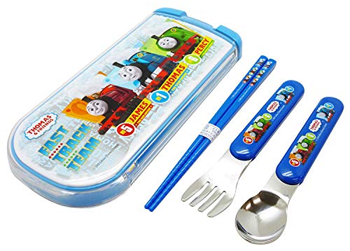 オーエスケー OSK CT-20 Lunch Box, Sliding Lid Trio, Thomas the Tank Engine (Chopsticks, Spoon, Fork, Easy to Open and Close), Made in Japan, Dishwasher Safe