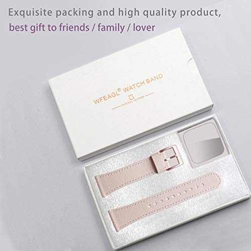 WFEAGL for Fitbit Versa Bands, Top Grain Leather Band Replacement Strap for Fitbit Versa/Versa 2 /Versa Lite/Versa SE Fitness Smart Watch (PinkSand Band+ Rosegold Buckle)