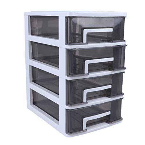 WINOMO Stacking Drawer Storage Box Foldable Storage Cubes Bin Box Containers for Home Office Nursery Closet Bedroom Living Room (White Frame and Transparent Black)