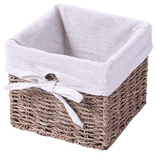 Vintiquewise Seagrass Small Shelf Storage Basket with White Lining (Set of 3)